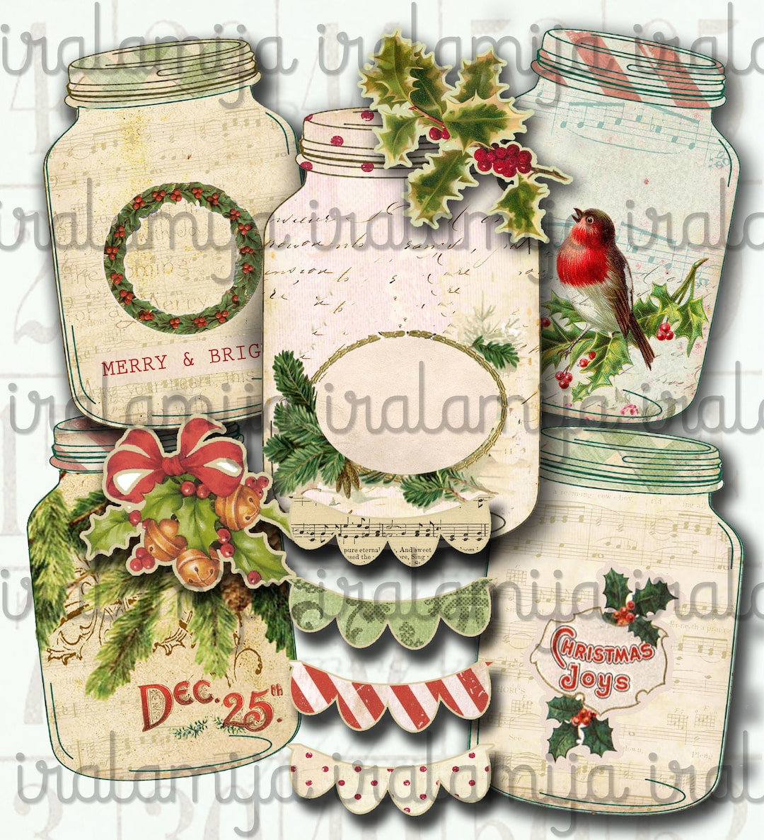 CHRISTMAS JARS Collage Digital Images -printable Download File ...
