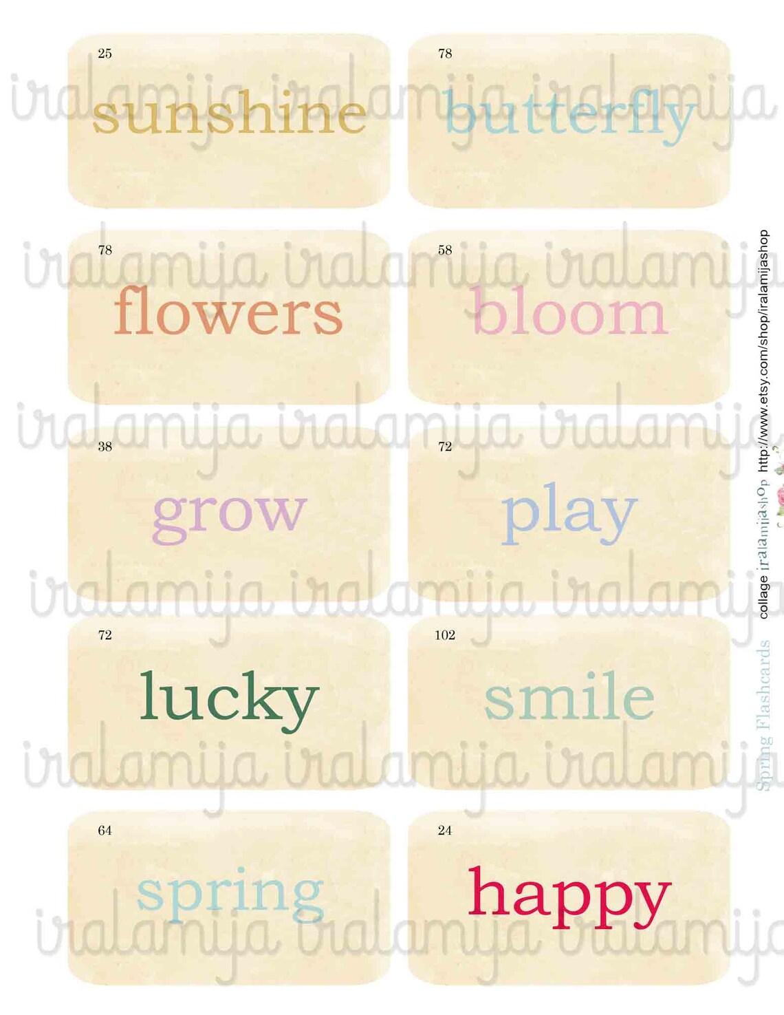 Spring FLASHCARDS Collage Digital Images printable Download | Etsy