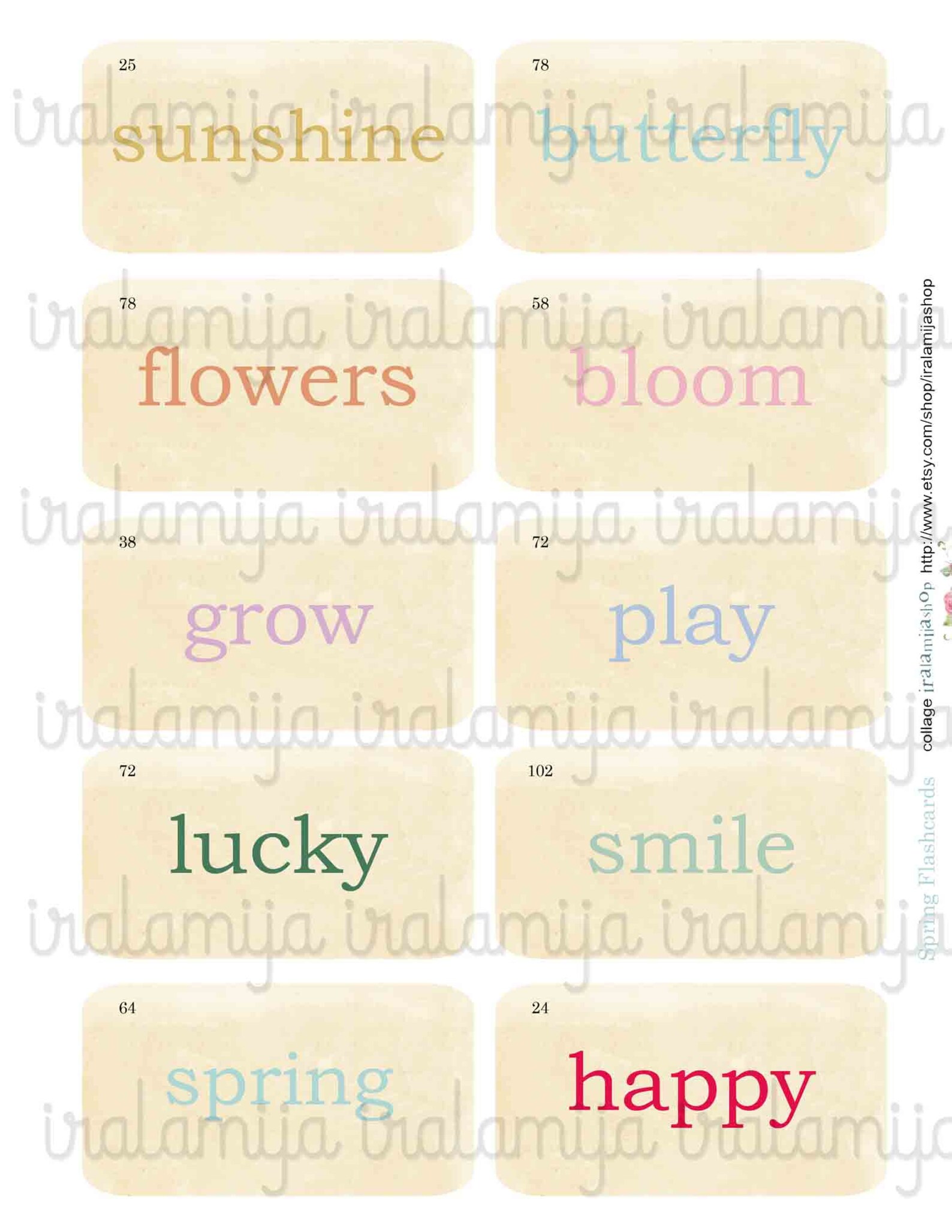 Spring FLASHCARDS Collage Digital Images -printable Download File ...