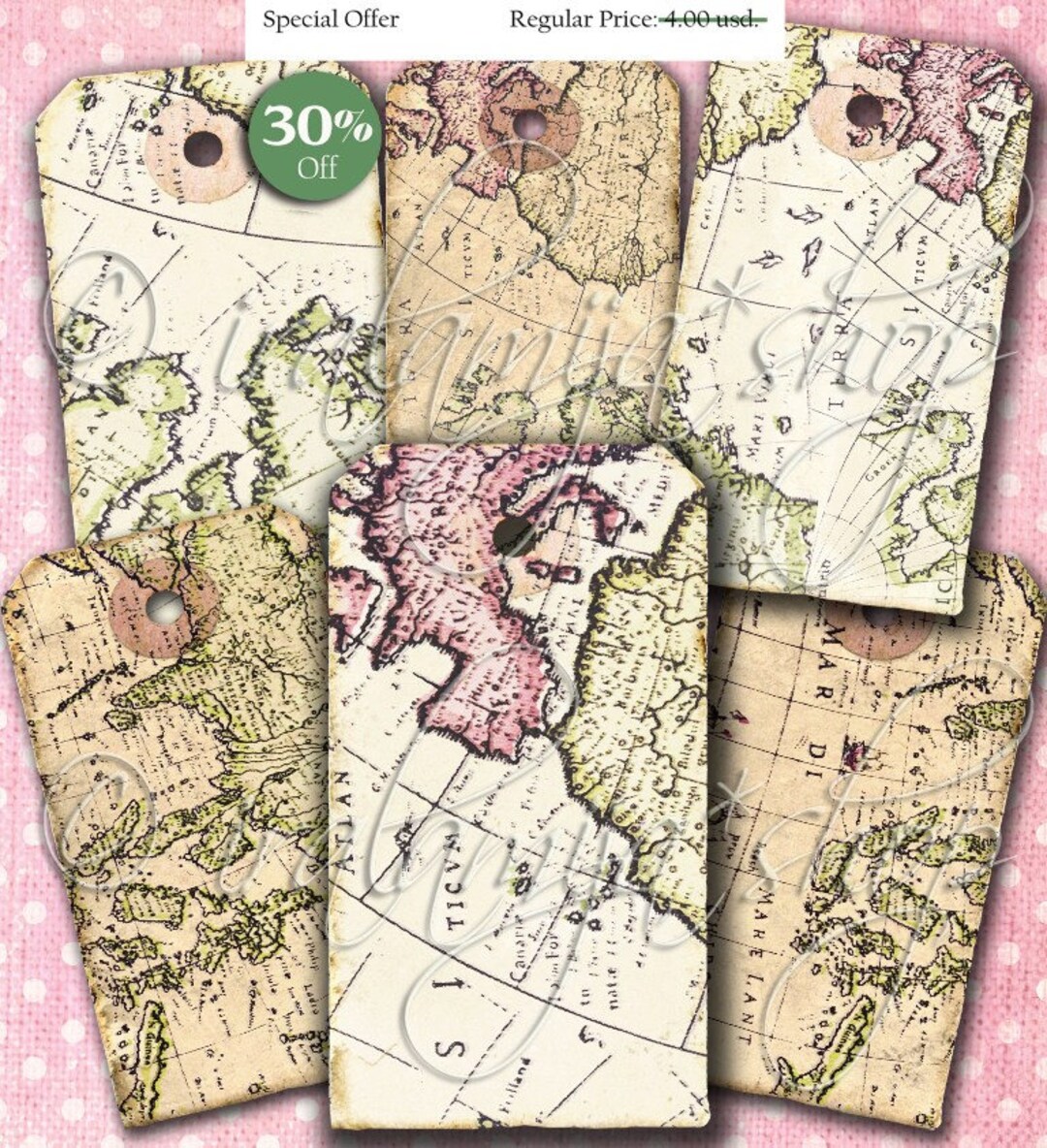 VINTAGE MAP TAGS Printable Collage Digital Images -printable Download ...