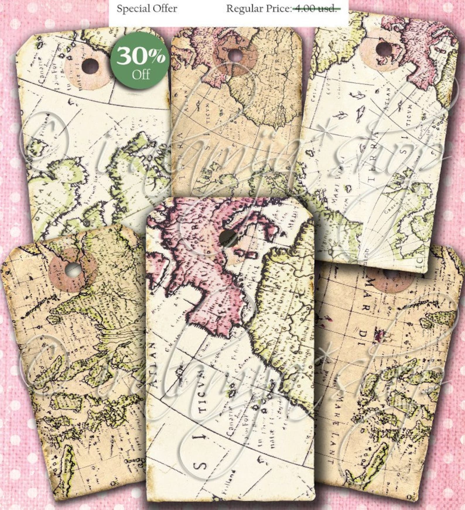 VINTAGE MAP TAGS Printable Collage Digital Images printable - Etsy