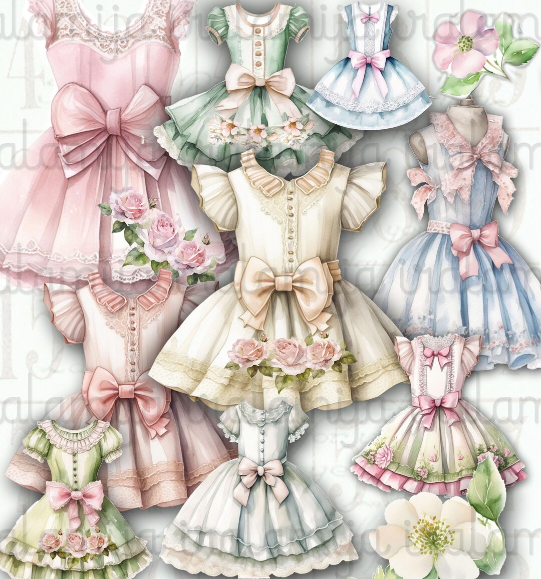 Printable Dress, DRESS and ROSES, Digital Download, Floral, Paper, Cut ...