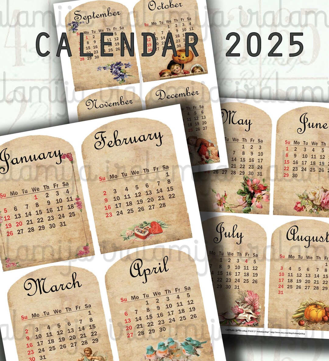 CALENDAR 2025 Printable, Digital Download, Junk Journal, Planner ...