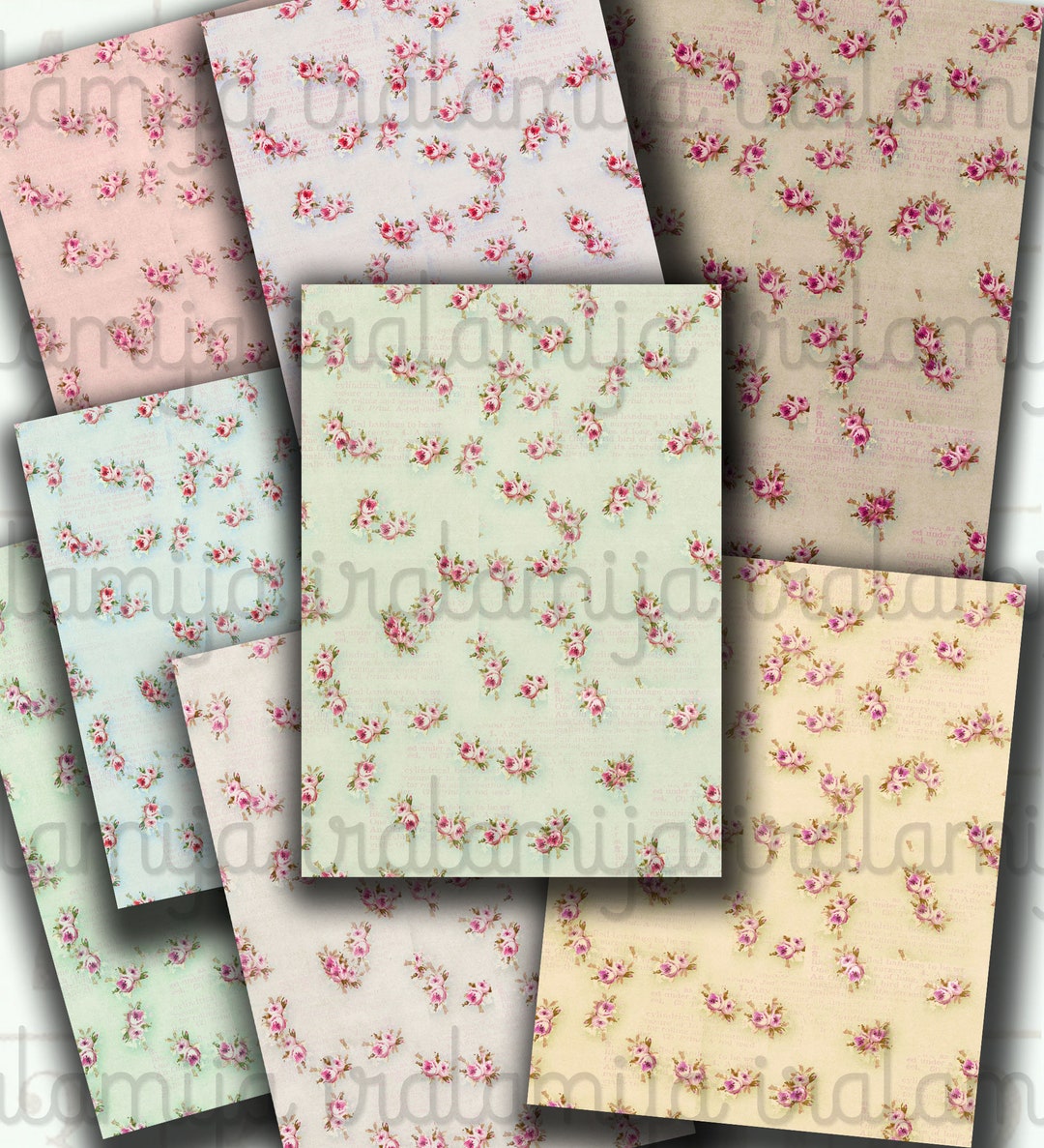 Digital Floral Paper, PRETTY ROSE PAPERS, Digital Download -roses ...