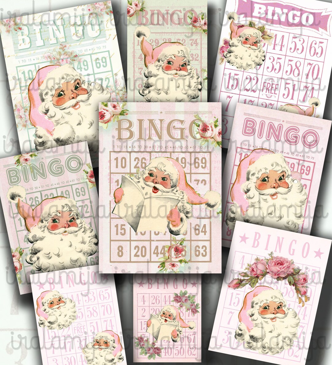 PINK CHRISTMAS BINGO Cards, Printable, Digital Download, Santa Claus ...
