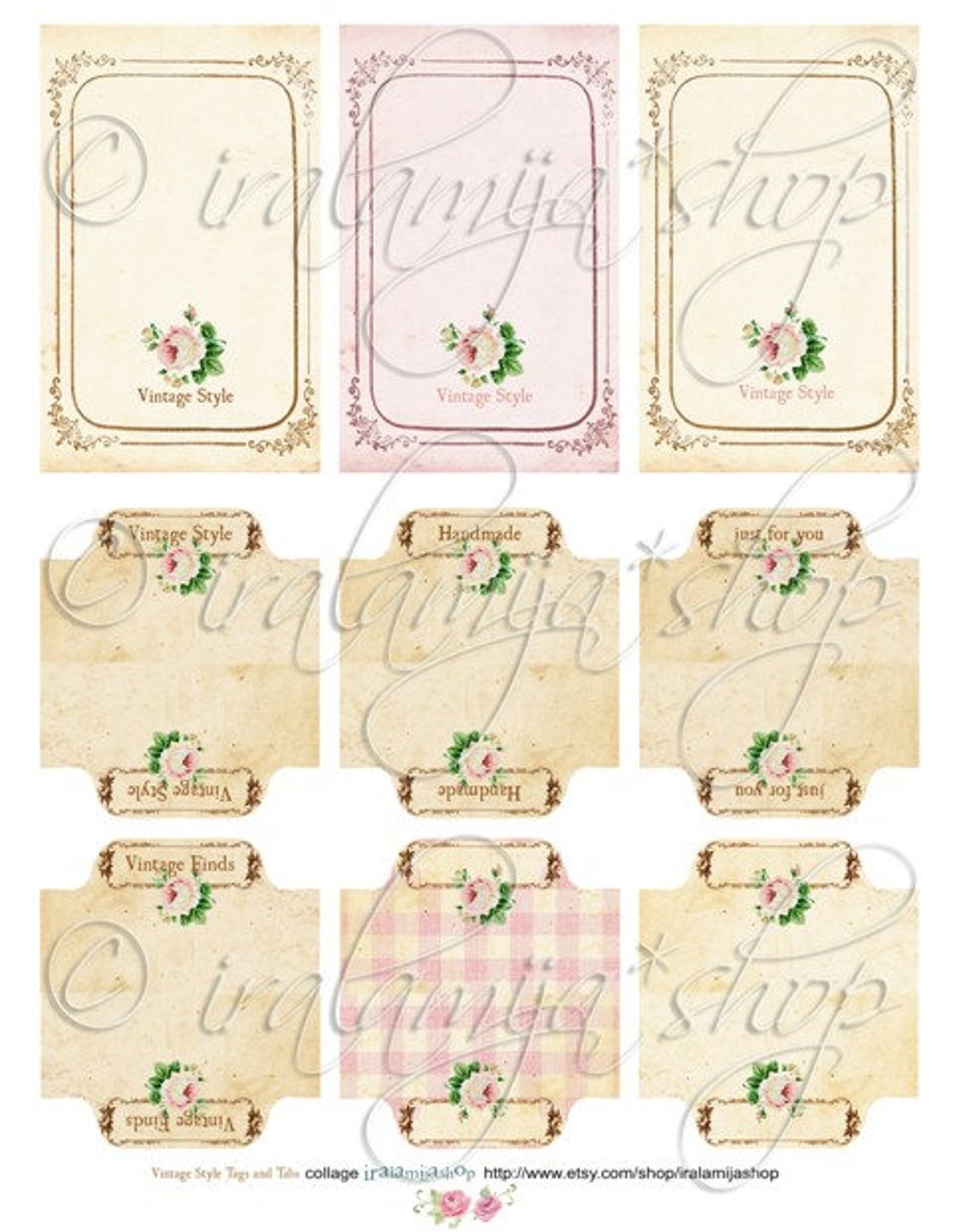 VINTAGE STYLE Tags and TABS Digital Images printable Download - Etsy