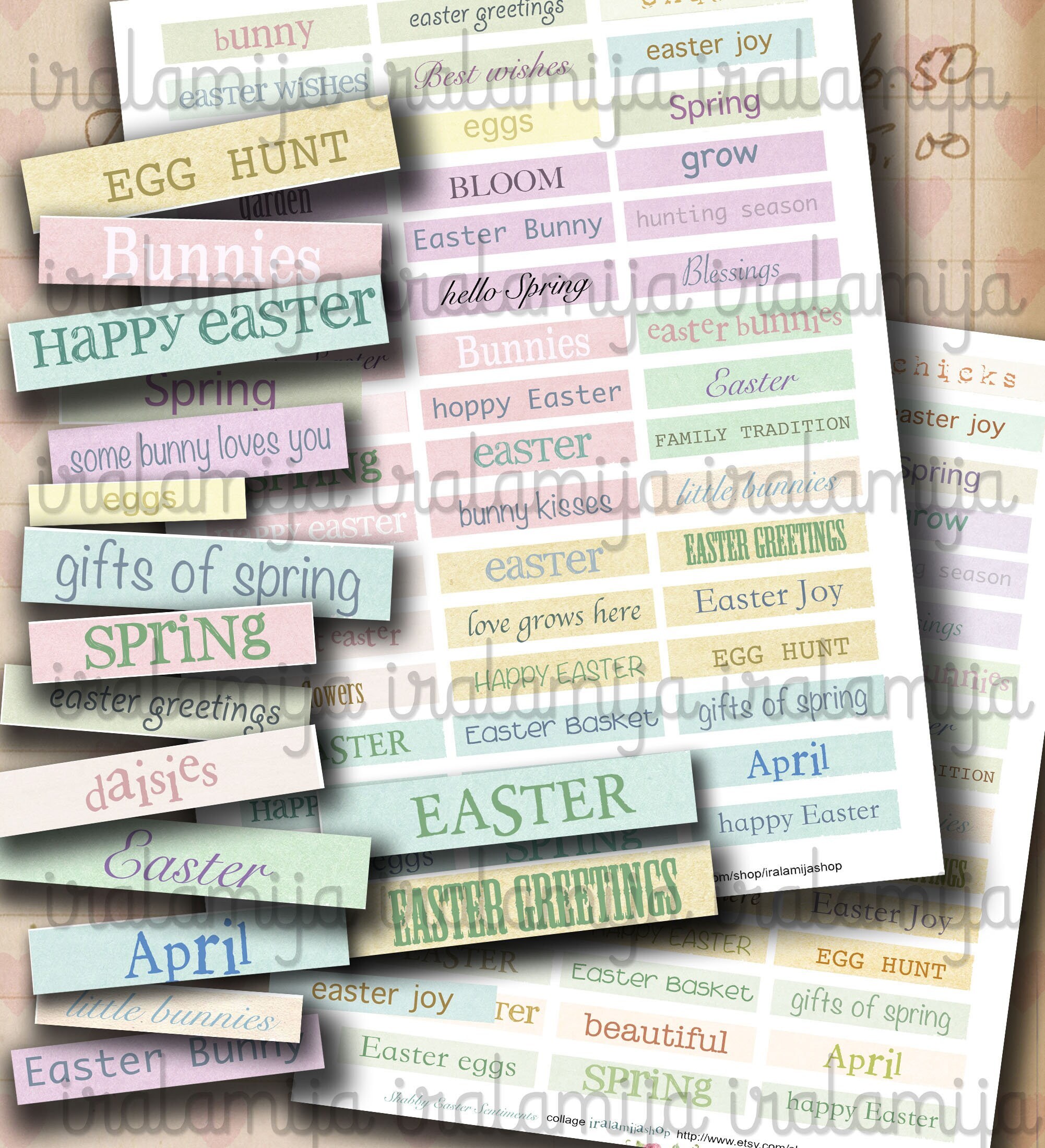 SHABBY EASTER SENTIMENTS Collage Digital Images -printable Download ...