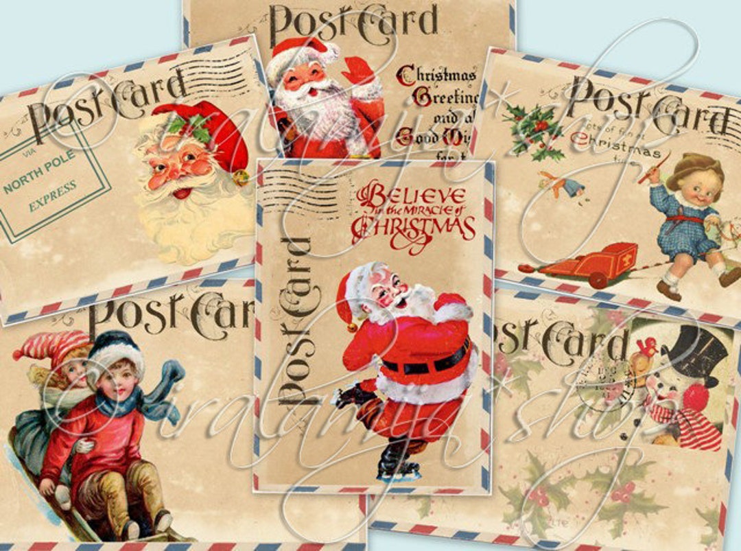HOLIDAY POSTCARDS Collage Digital Images printable Download File - Etsy