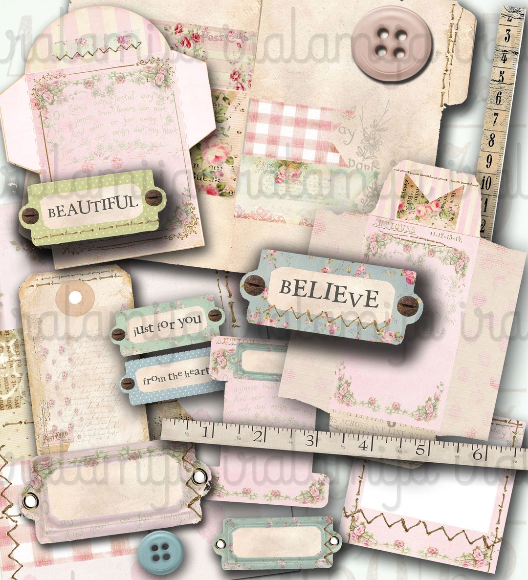 SHABBY COTTAGE Digital Images- Printable Backgrounds-printable Download ...