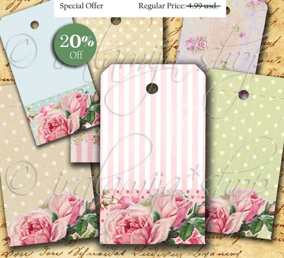 Printable download SHABBY FLORAL TAGS collage Digital Images | Etsy