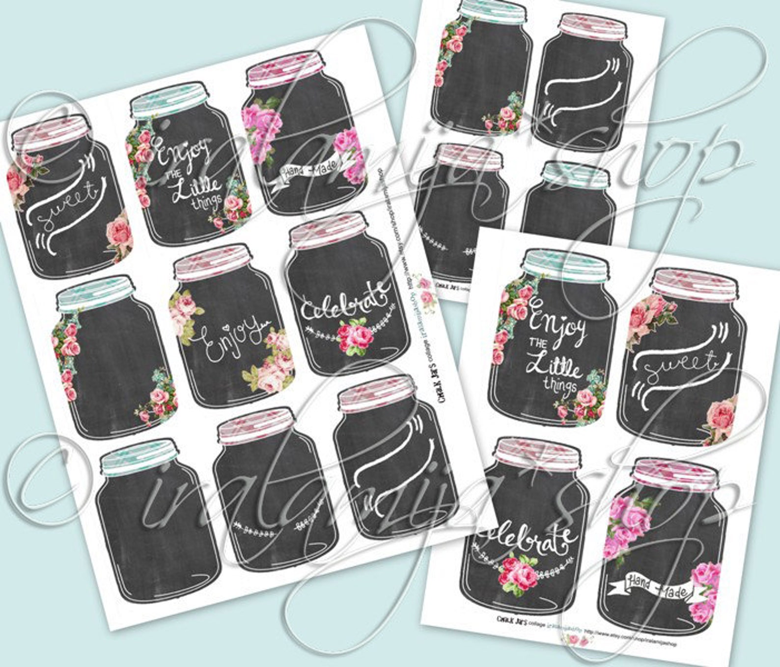 CHALK JARS Collage Digital Images printable Download File - Etsy