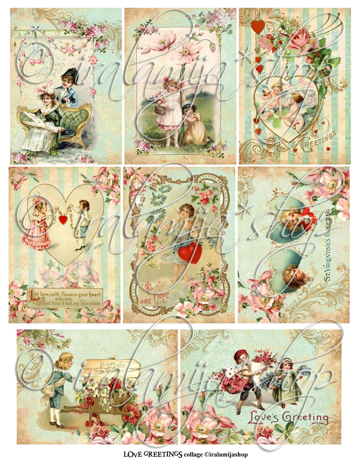LOVE GREETINGS Collage Digital Images -printable Download File- - Etsy