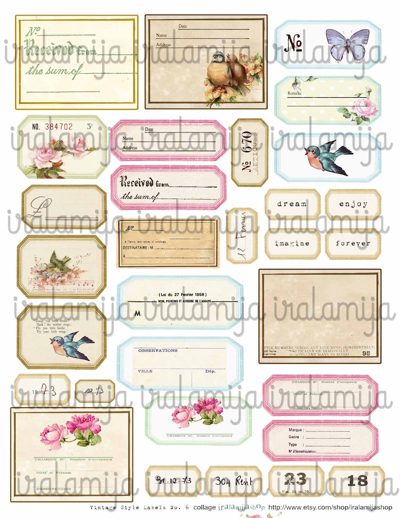 Printable Labels / Vintage Style Labels No. 6 / Digital Images | Etsy