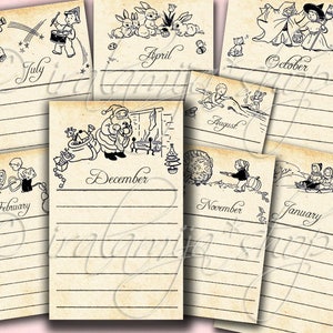 VINTAGE MONTHS Journaling Cards Collage Digital Images -printable ...