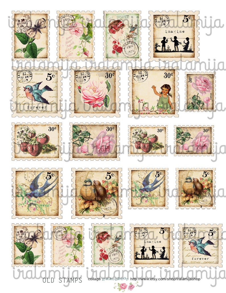 Old Stamps Faux Printable Stamps Junk Journal Ephemera | Etsy