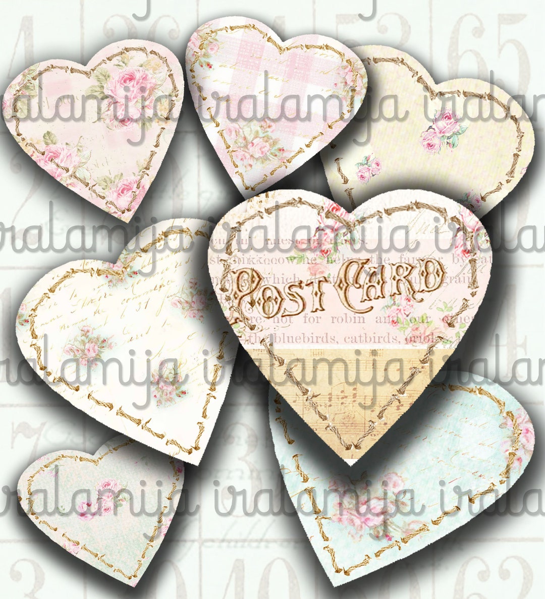 STITCHED HEARTS Printable Digital Images -printable Hearts / Mini ...
