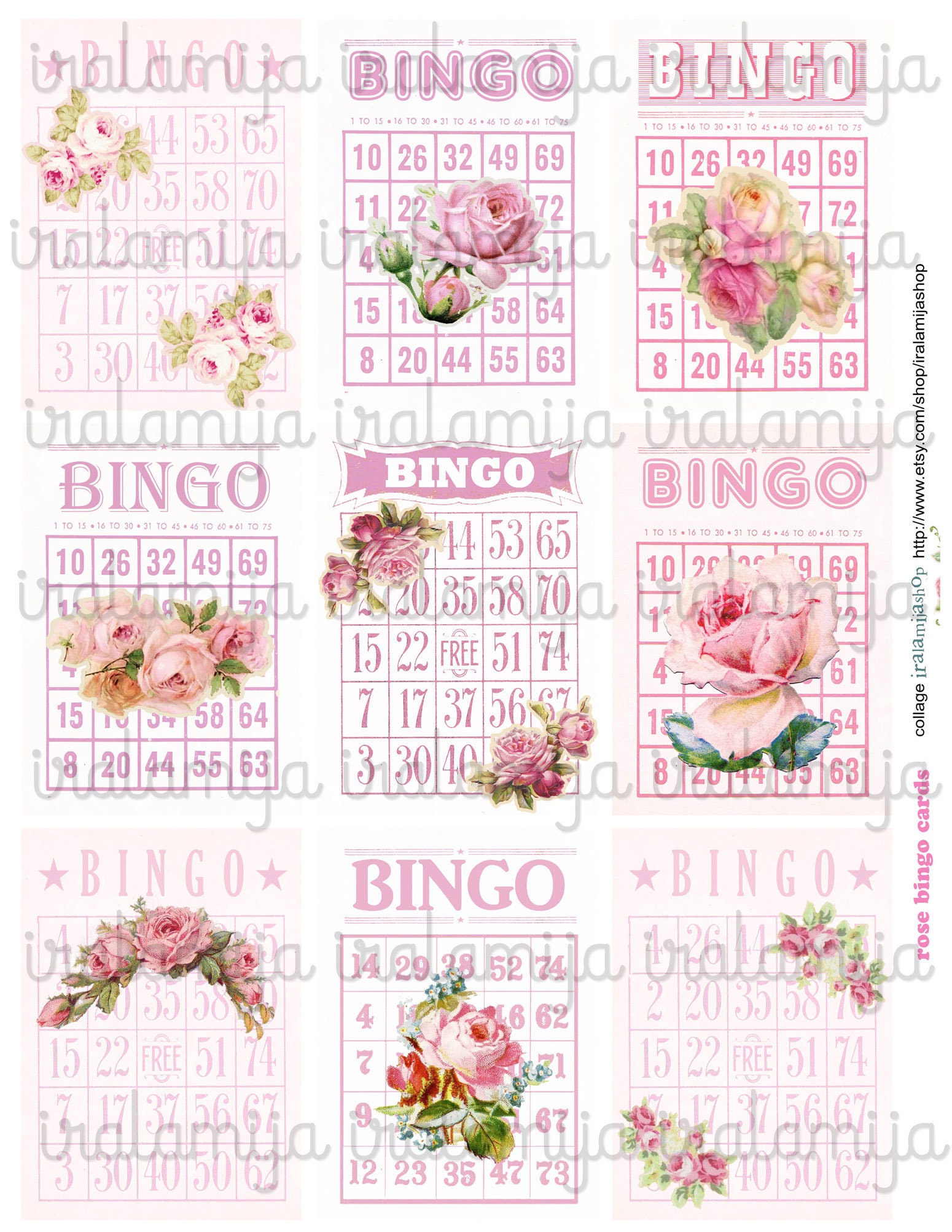 BINGO CARDS / ROSE Bingo Cards / Vintage Bingo Cards / Images - Etsy