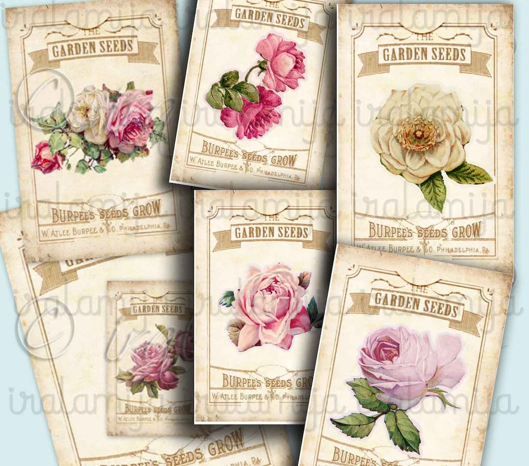 GARDEN SEEDS Collage Digital Images -printable Download File/ Flowers ...