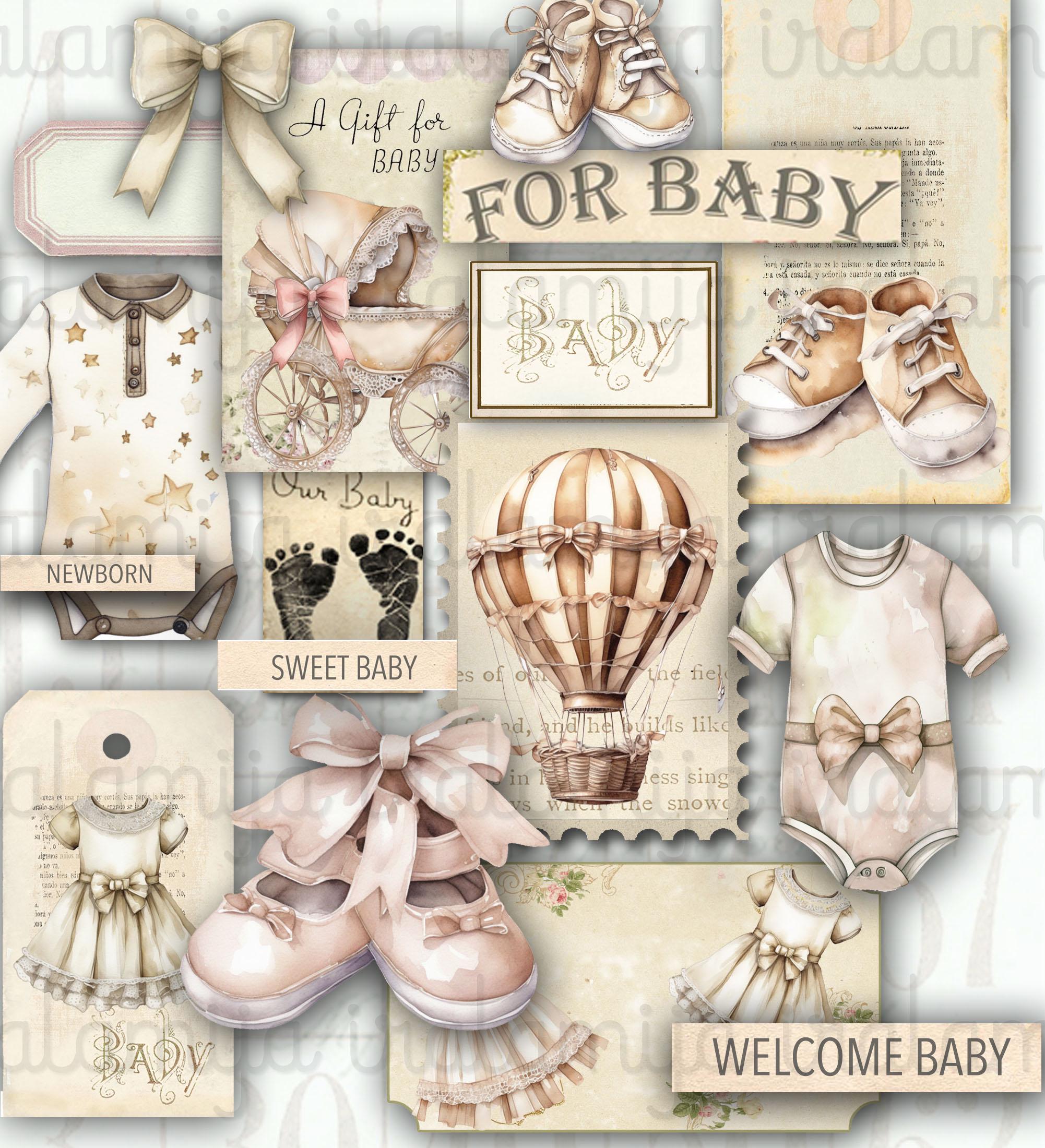 Junk Journal NEUTRAL BABY Digital Images Newborn Neutral Colors Papers ...