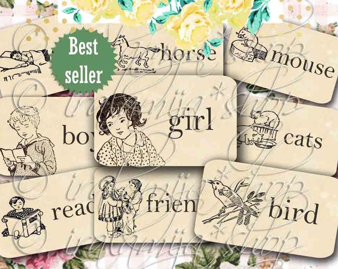 VINTAGE Mini FLASHCARDS Collage Digital Images printable - Etsy
