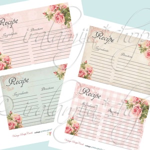VINTAGE RECIPE CARDS Collage Digital Images -printable Download File ...