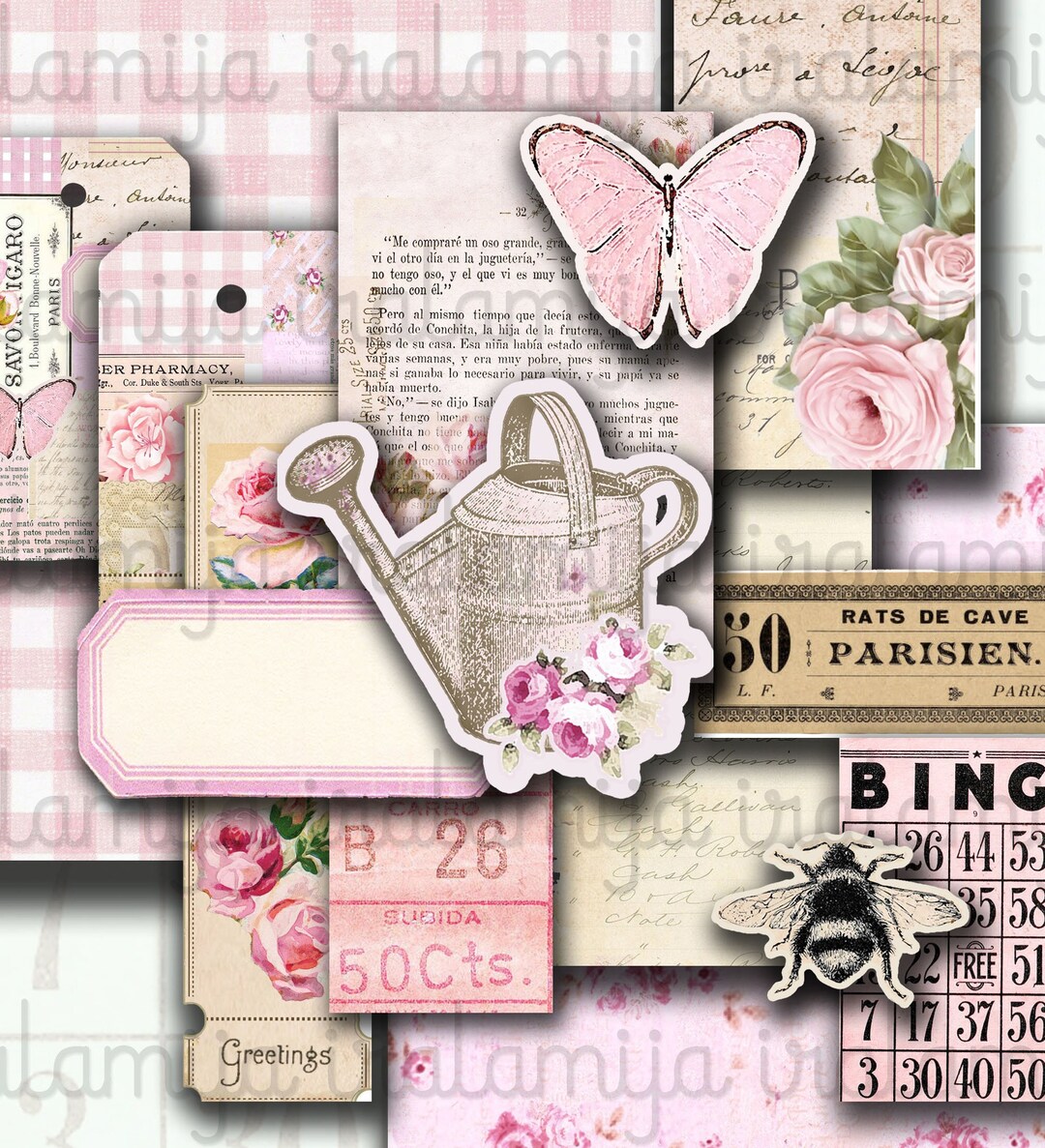 VINTAGE PINK Junk Journal Kit / Journal, Pages, Floral, Vintage, Shabby ...