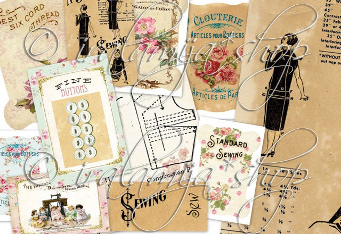 Printable SEWING Images / Printable Sewing Collage / Digital | Etsy
