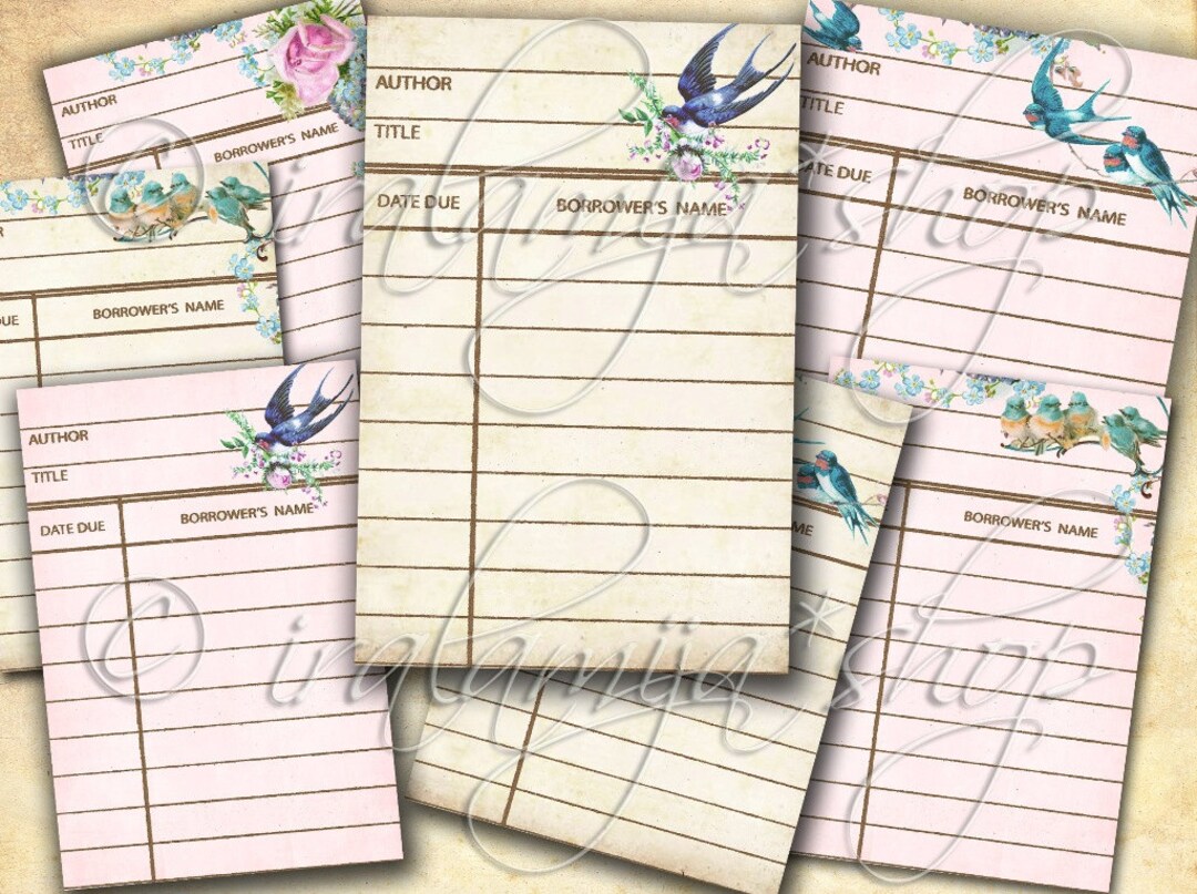 Printable Images VINTAGE LIBRARY CARDS Collage Digital Images ...
