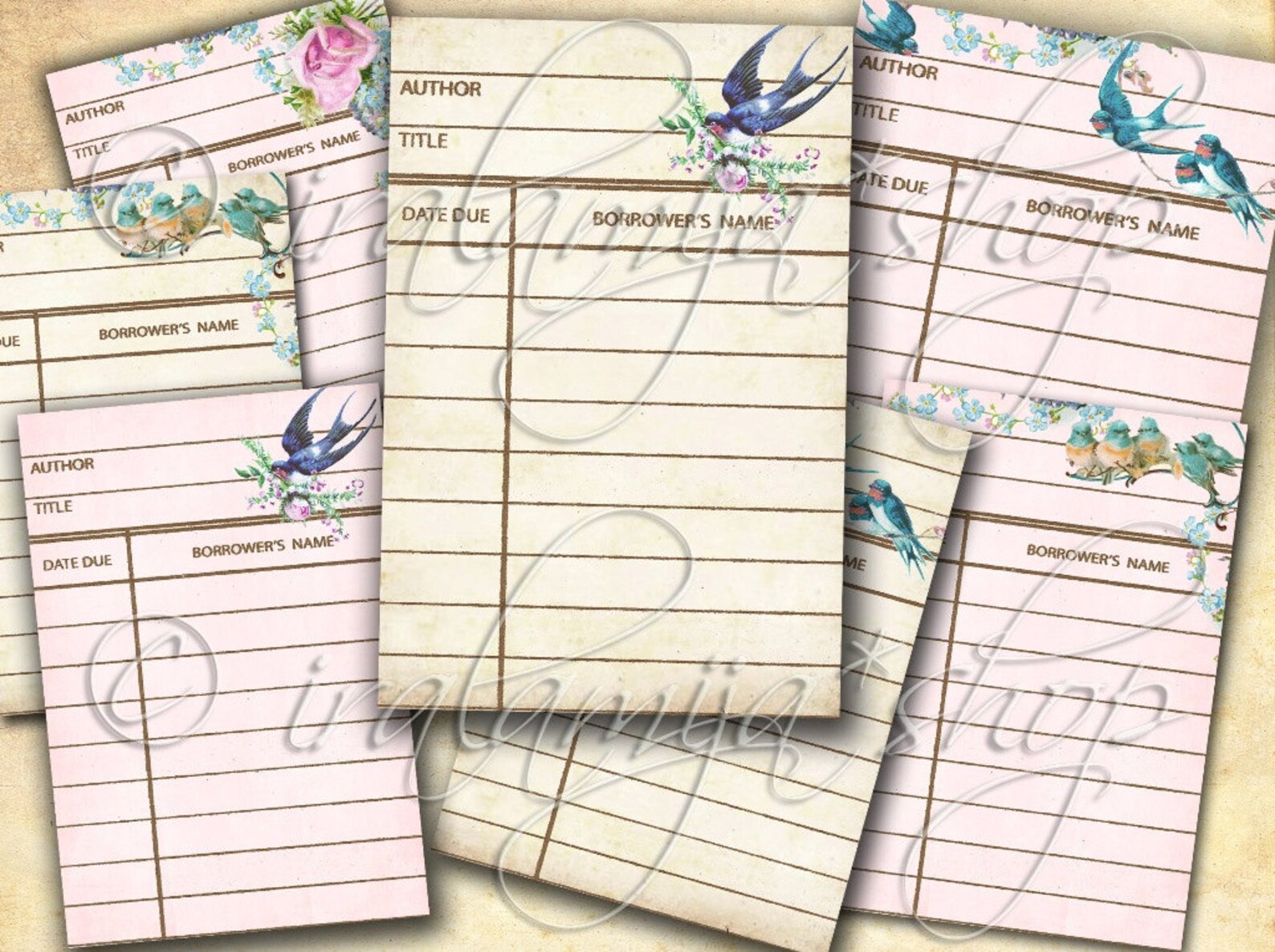 Printable Images VINTAGE LIBRARY CARDS Collage Digital Images - Etsy