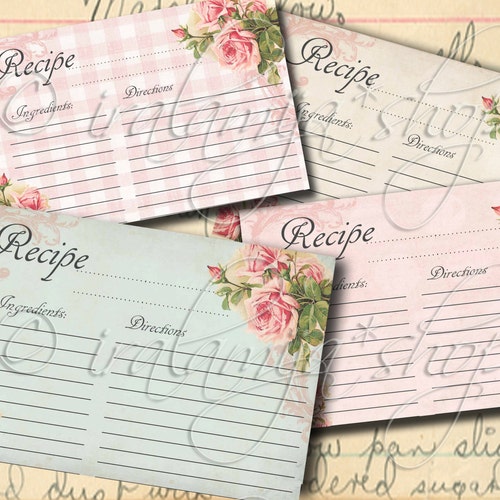 Printable Recipe Cards Instant Download Digital Collage Sheet - Etsy