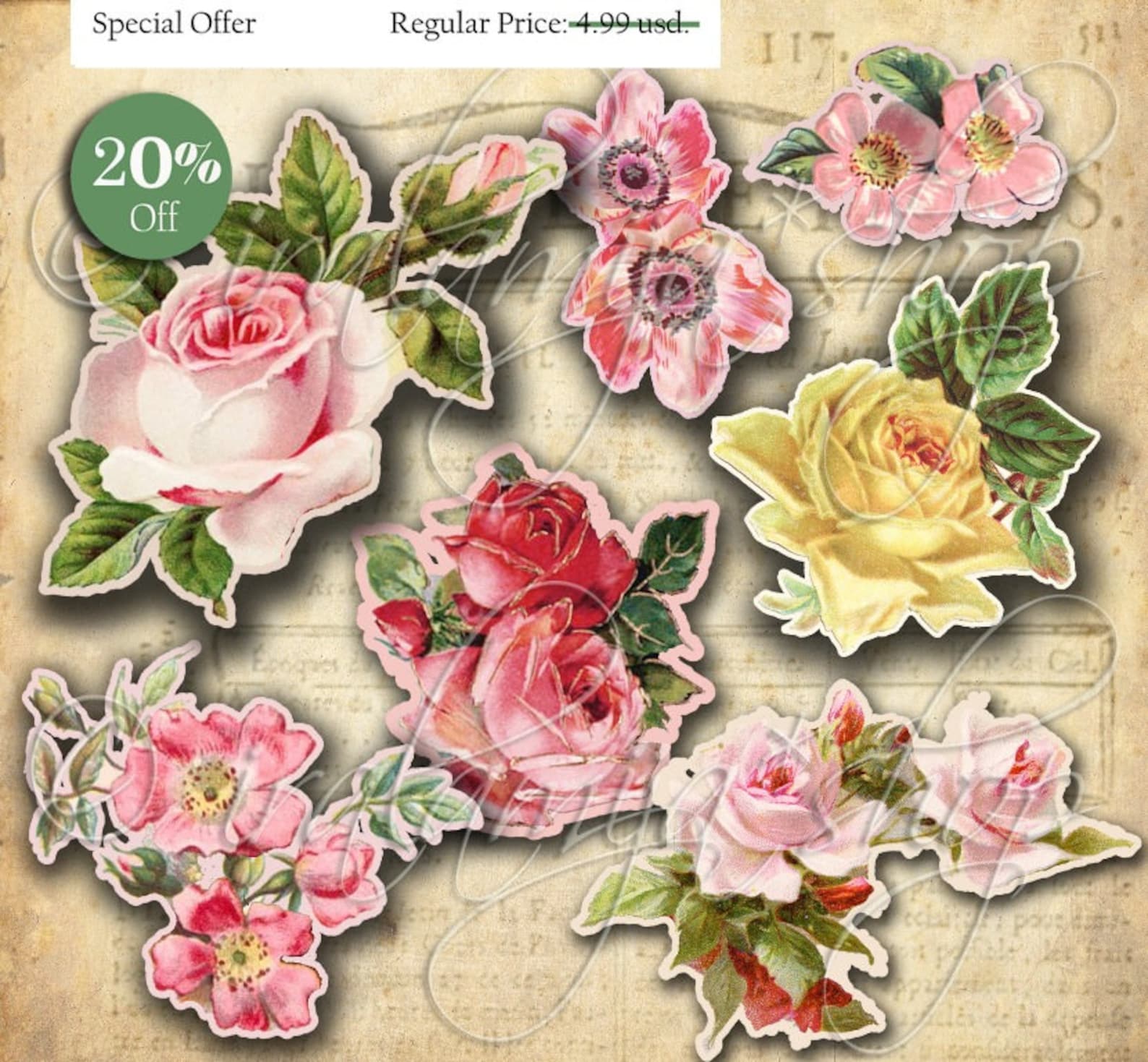 CUT OUT Roses No. 3 Printable Digital Images/printable Roses/ - Etsy