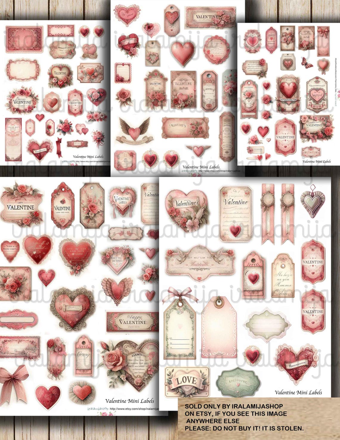 VALENTINE SHABBY MINI Labels Journal Kit Shabby Floral Romantic Labels ...