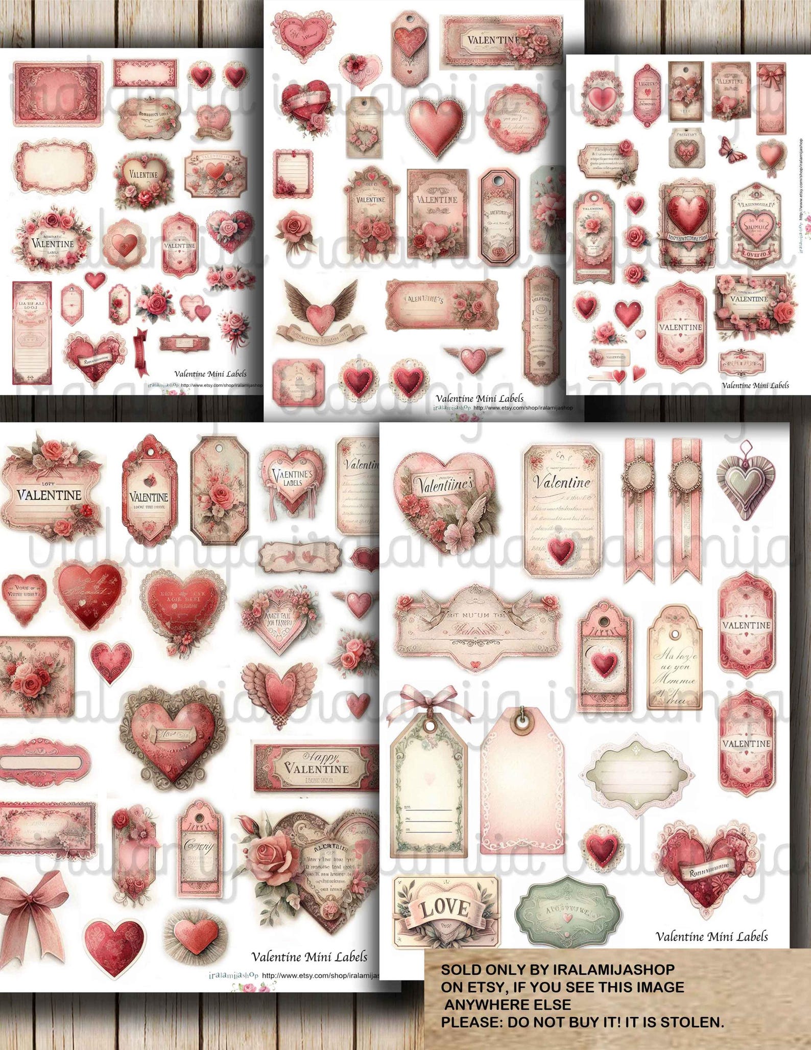 VALENTINE SHABBY MINI Labels Journal Kit Shabby Floral Romantic Labels ...