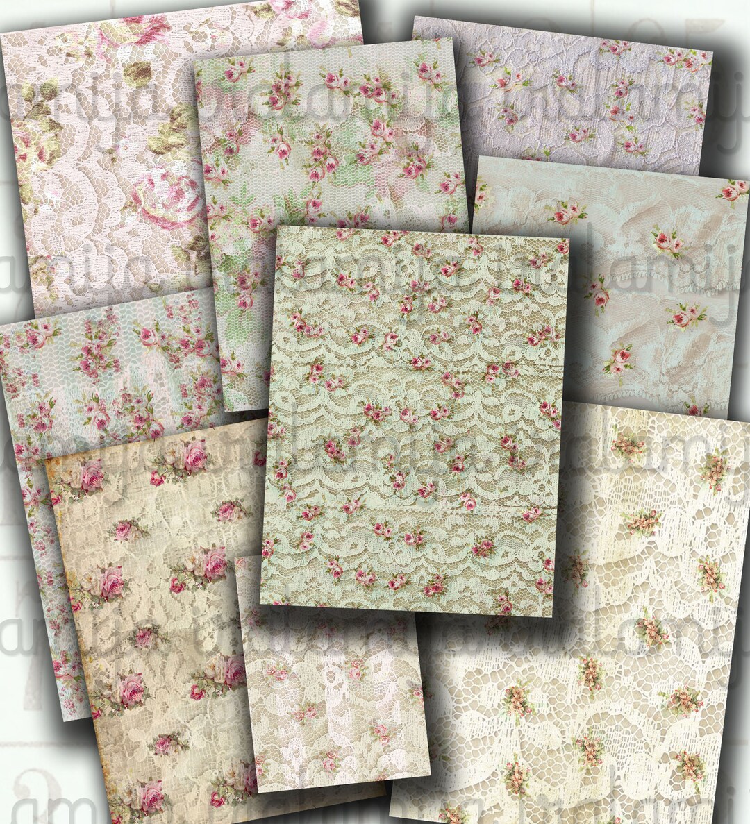 LACE and ROSES Papers, Digital Download, Junk Journal, Frames, Fussy ...