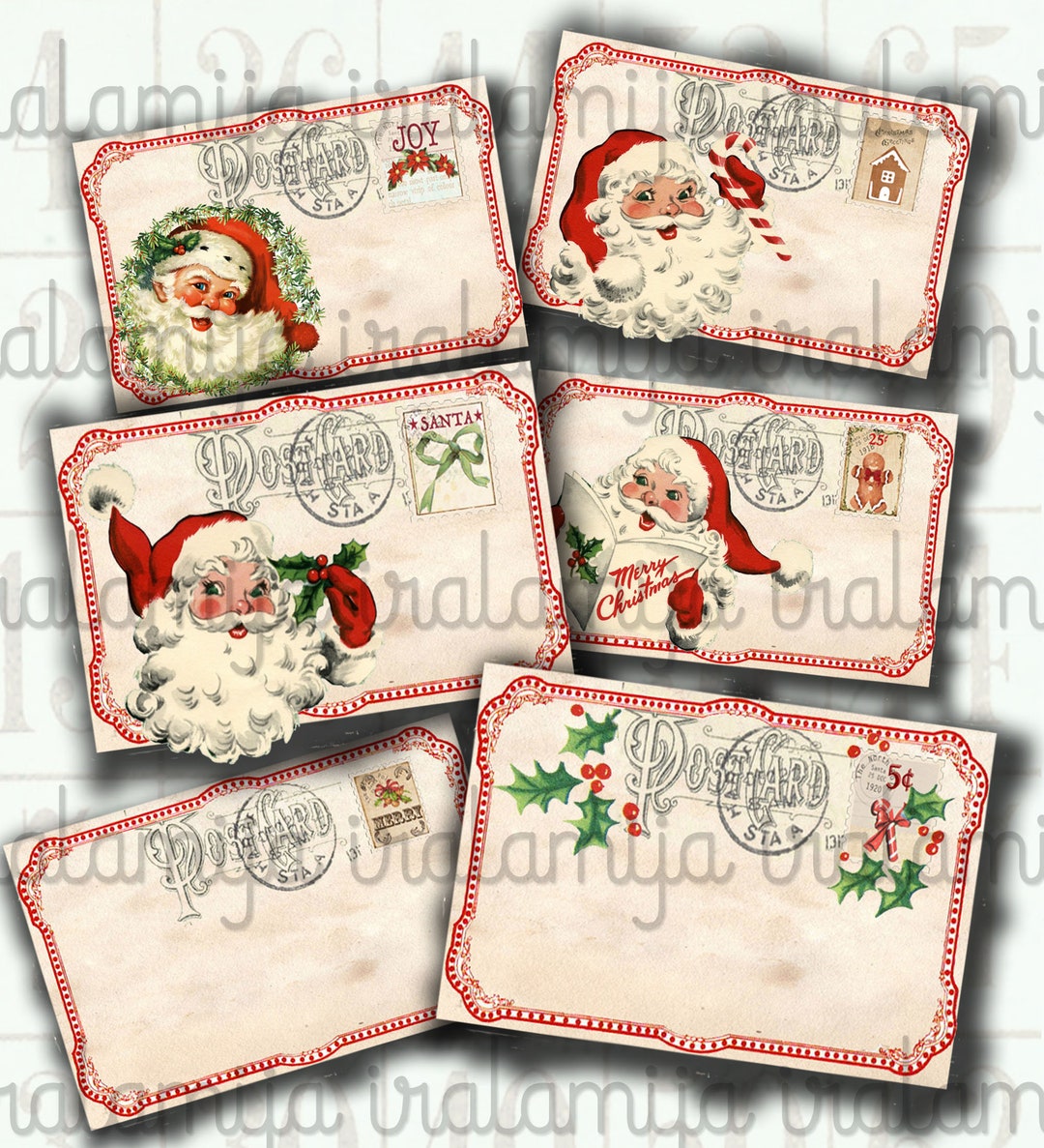 Santa Claus MINI Postcards /CHRISTMAS Digital Downloads /printable ...