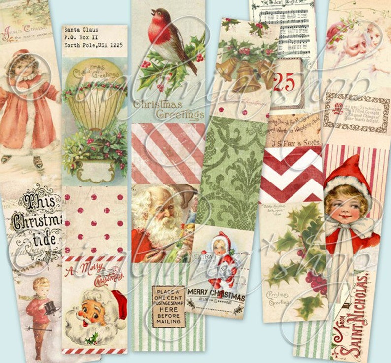 CHRISTMAS STRIPS collage Digital Images printable download | Etsy