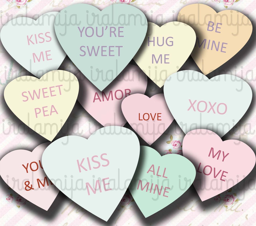 Conversation Hearts VALENTINE Printable / CANDY HEARTS Digital Images ...