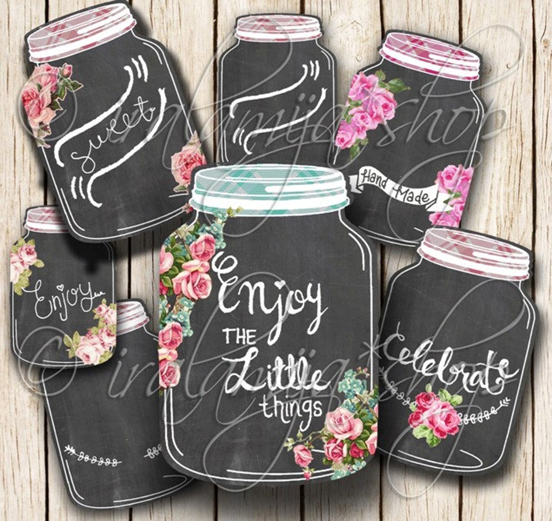 CHALK JARS Collage Digital Images -printable Download File Scrapbook ...