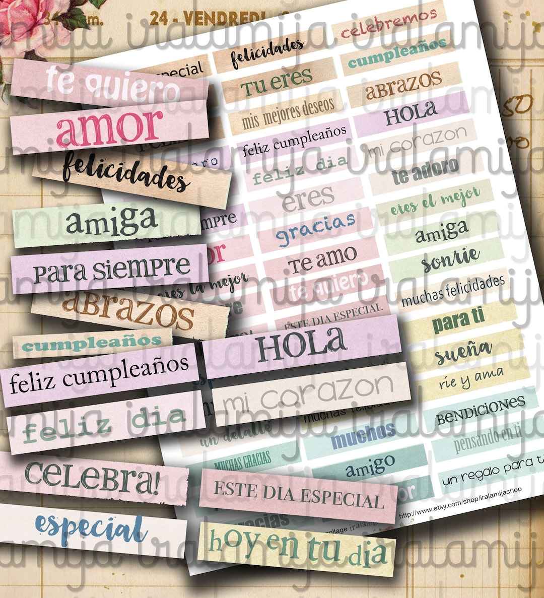 SPANISH WORDS and SENTIMENTS Digital Download - Words Spanish Scrapbook ...