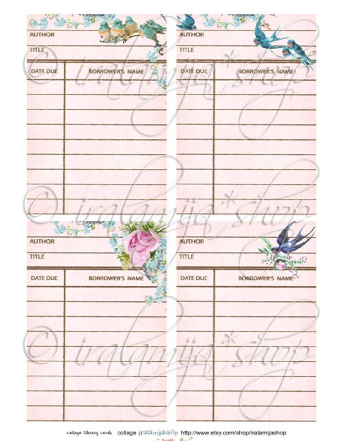 Printable Images VINTAGE LIBRARY CARDS Collage Digital Images - Etsy