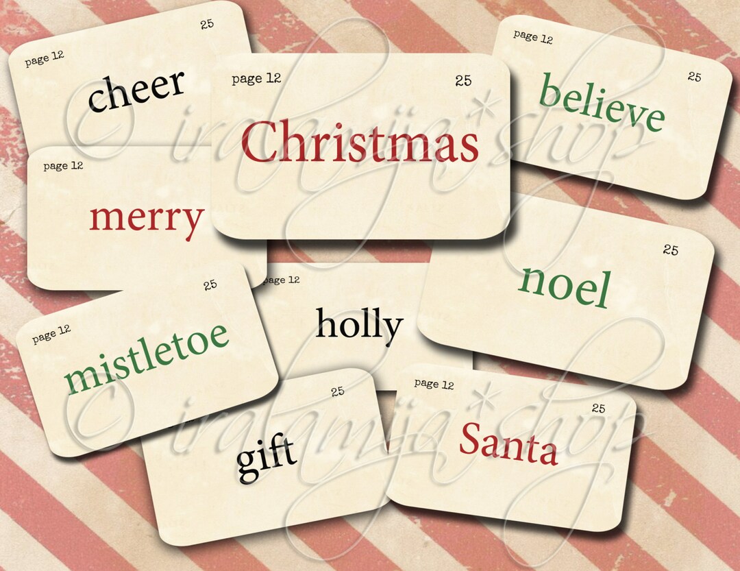 CHRISTMAS FLASHCARDS / Digital Download, Printable, Vintage, Holidays ...