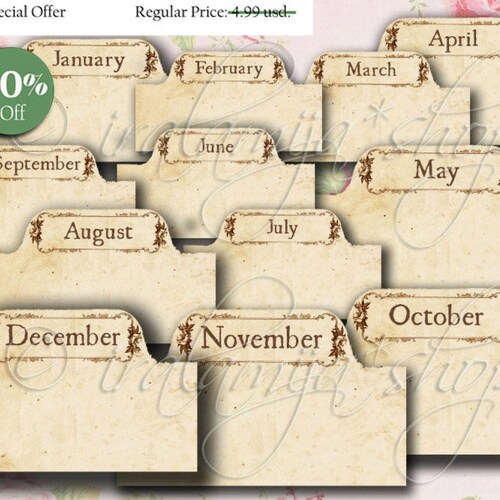 MONTHS and DAYS TABS Collage Digital Images printable - Etsy