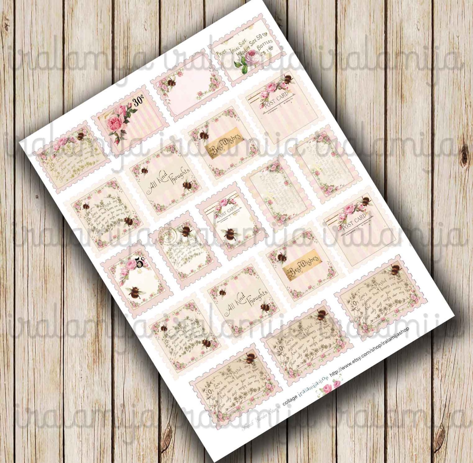 Printable Stamps FRENCH GARDEN STAMPS/ Faux Stamps / Junk - Etsy