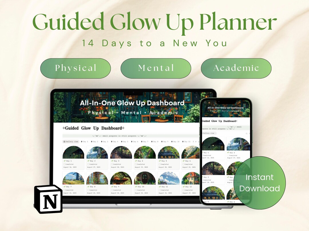 14-day Guided Glow up Notion Template: Self-care & Habit Tracker ...