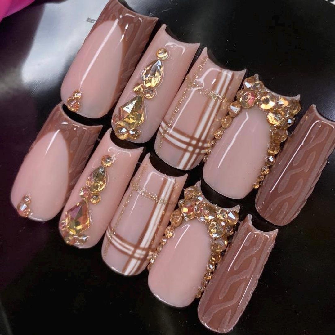 Falling for Fall Bling Set | Sweater Nail Plaid Bling French Tip Press ...