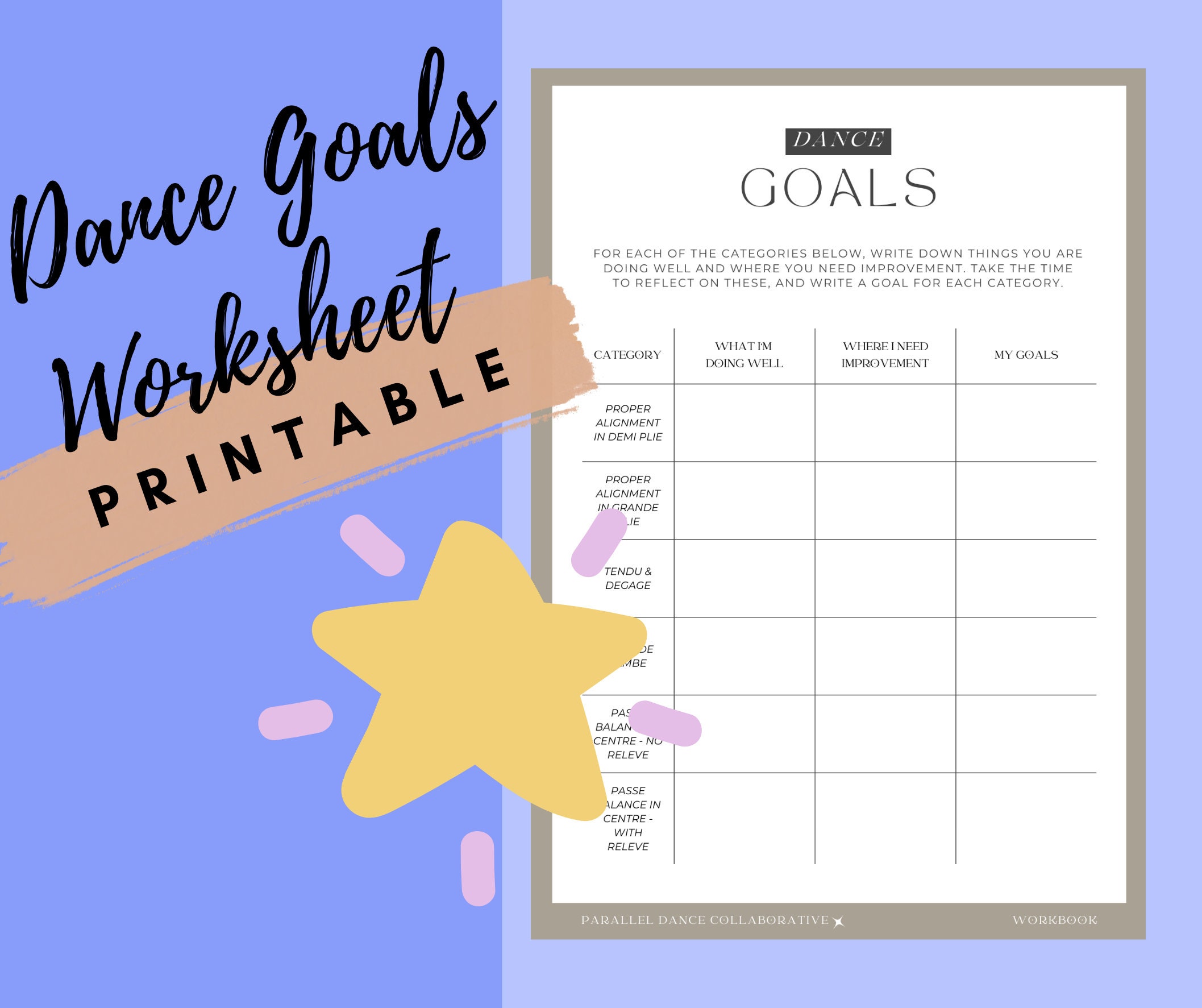 Dance Journaling Pages / Student Dance Journal / Dance Goals ...