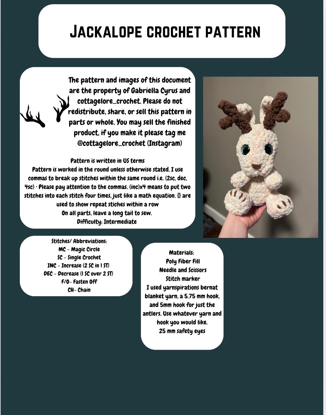 Jackalope Cryptid Crochet Pattern- Advanced Beginner/intermediate ...