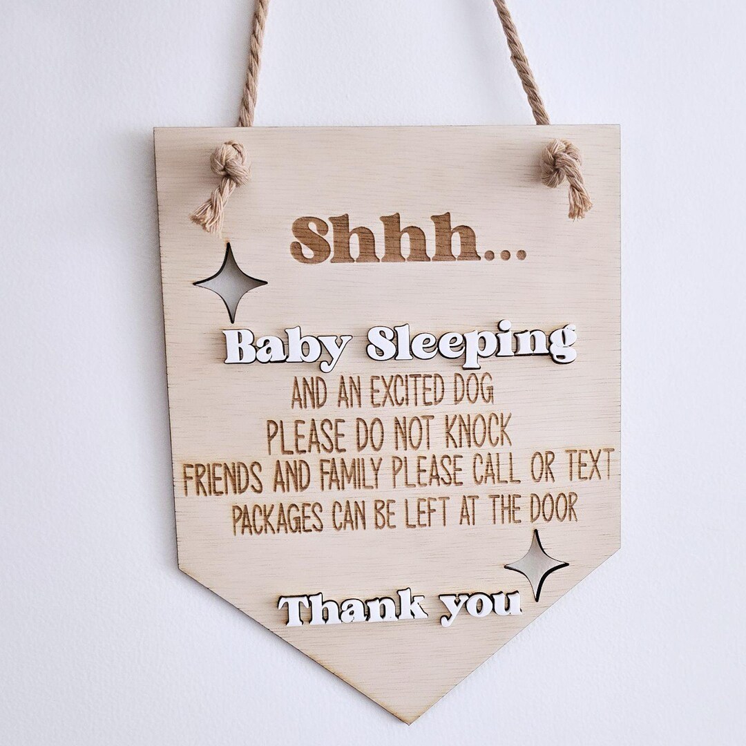 Sleeping Baby Door Sign: Shhh, Do Not Disturb - Wooden Newborn Hanger ...