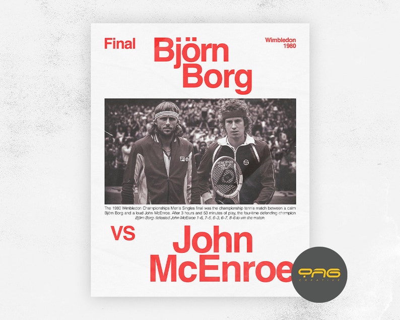 Bjorn Borg, John Mcenroe, Digital Poster, Wimbledon, Tennis Art, Grand ...