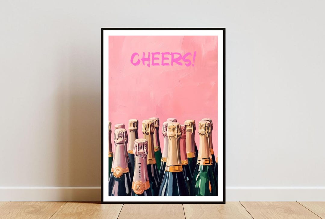 Retro Champagne Poster, Kitchen Print, Wine Bar Wall Art, Cheers Print ...